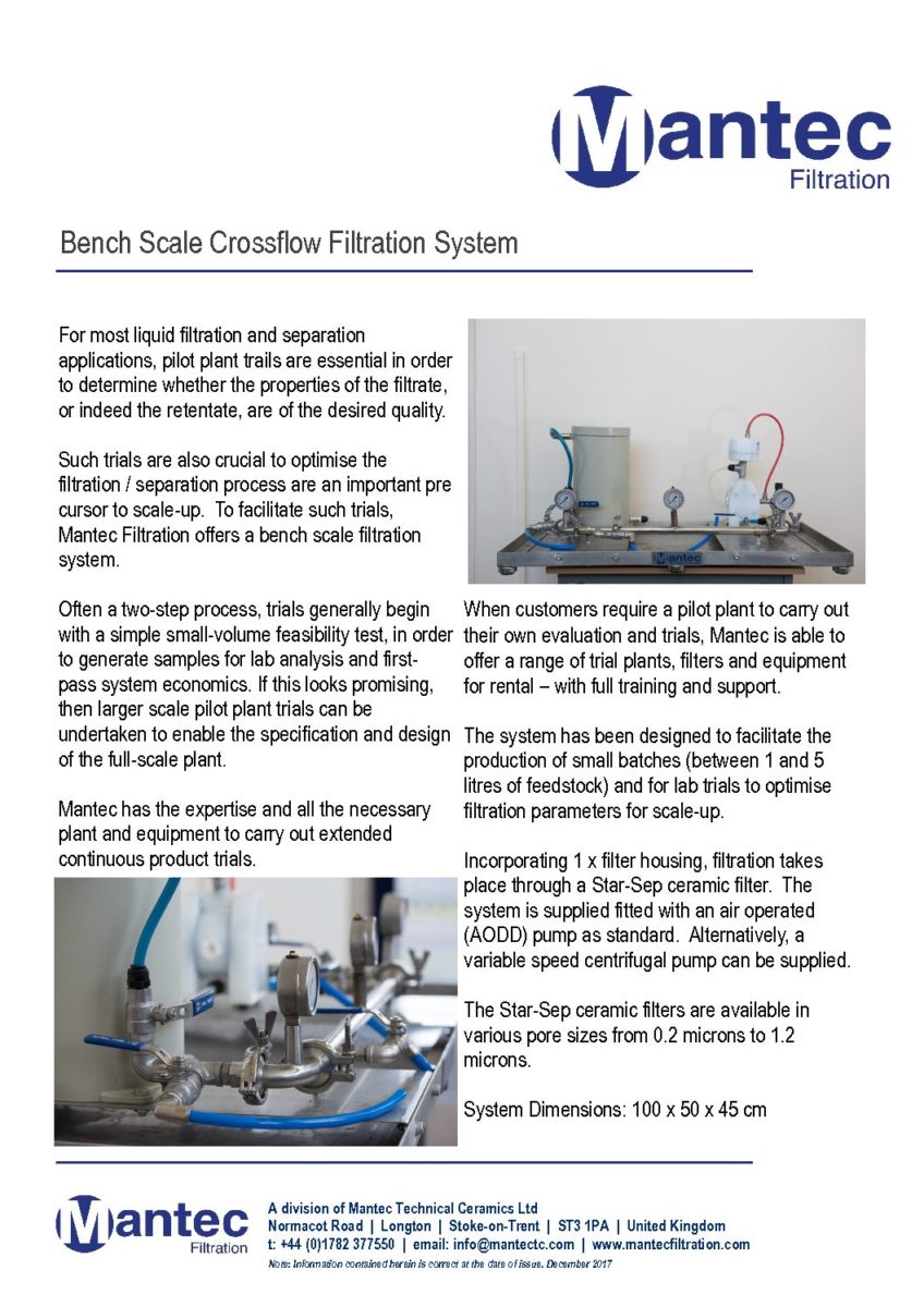 MF Bench Scale Crossflow Filtration System v0 – Mantec Filtration